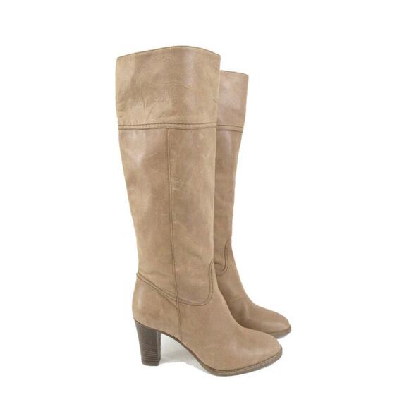 J. Crew | Shoes | J Crew Tan Leather Tall Boots Nottingham Wooden Heels ...